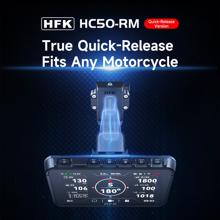 HFK HC50-RM Smart Motorcycle CarPlay GPS with Quick-Release & Dash Cam ...